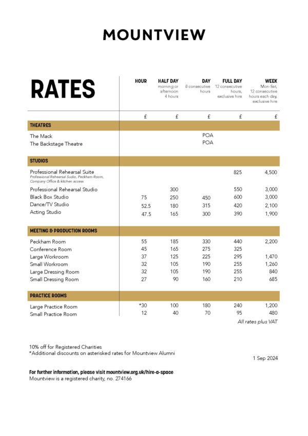 Rates & Enquiries - Mountview Academy of Theatre Arts